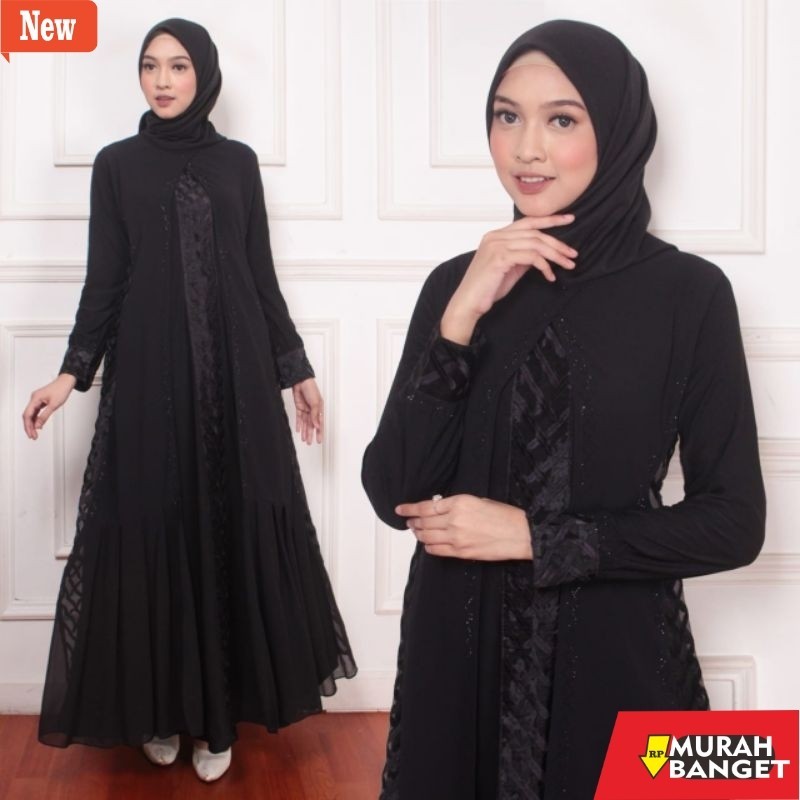 Jual abaya shopee haul 2024 GAMIS ABAYA TURKEY DASI HITAM REMPEL PAYET ...