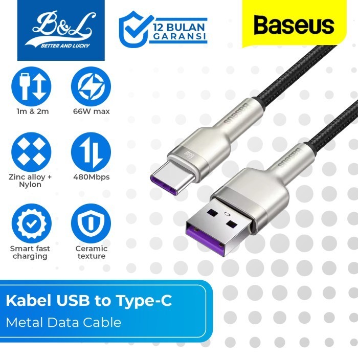 Jual BASEUS Kabel Data USB to Type-C 66W Fast Charging METAL DATA CABLE | Shopee Indonesia