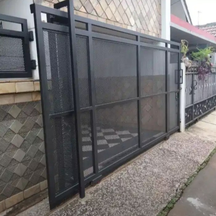 Jual pagar dorong minimalis perforated rangka besi hollow galvanis ...