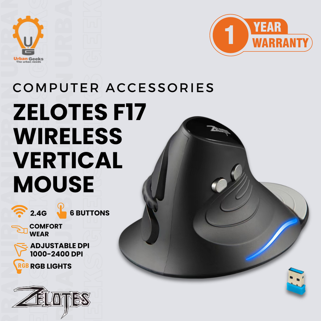 Jual Zelotes F17 Wireless Ergonomic Vertical Gaming Mouse 2400 DPI 6 ...