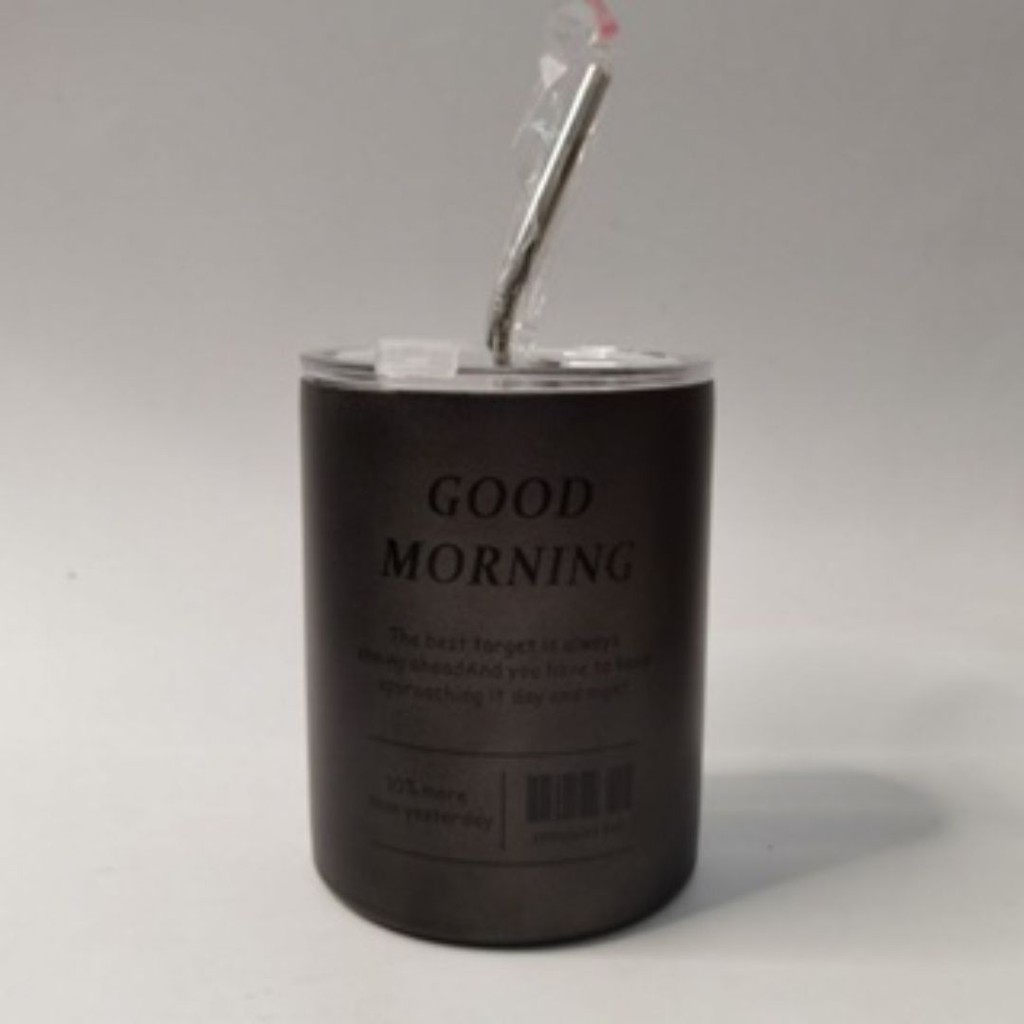 Jual TUMBLR GOOD MORNING CUP STAINLESS STEEL BLACK 350 ml | Shopee ...