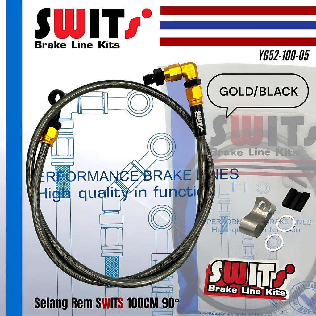 Jual Selang Rem Depan SWITS 100cm Model 90 Derajat Selang rem Motor ...