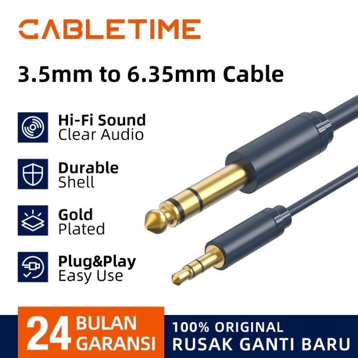 Jual CABLETIME Kabel Aux 3.5mm to 6.5mm Audio Stereo Cable | Shopee Indonesia