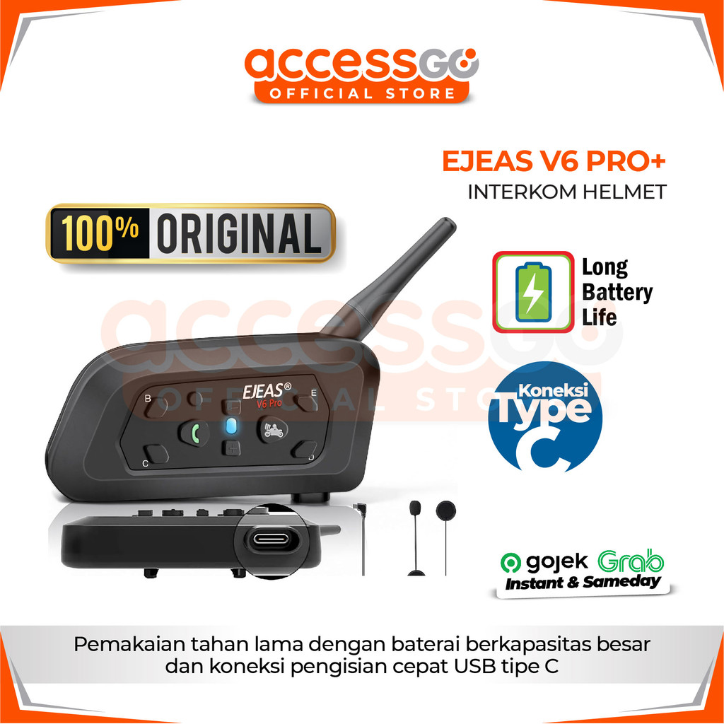Jual EJEAS V6 PRO+ PLUS HELMET INTERCOM 100% ORIGINAL FULLSET | Shopee ...
