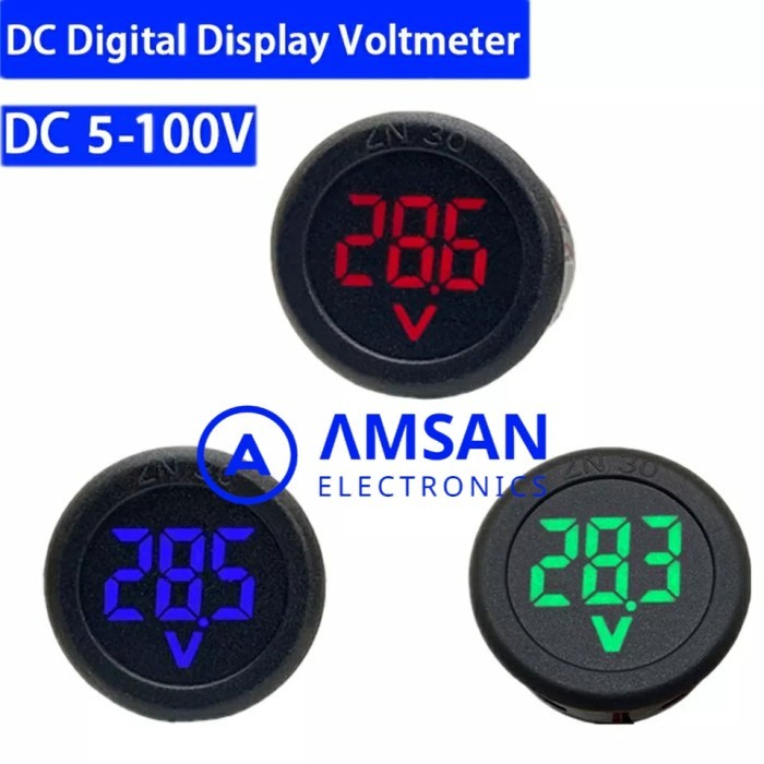 Jual Voltmeter Bulat Volt Meter Digital Box Panel Display 5-100VDC ...