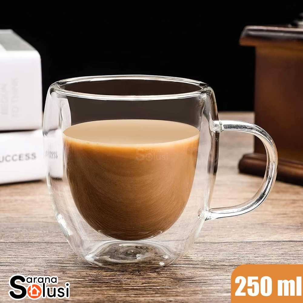 Jual Gelas Cangkir Kopi Anti Panas Double Wall Glass Round 250ml | Shopee Indonesia