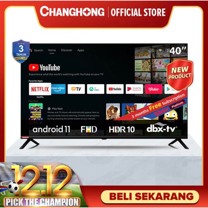 Jual Changhong L40G7N Newest Android 11 Frameless Smart TV [40 Inch] - TV ONLY | Shopee Indonesia