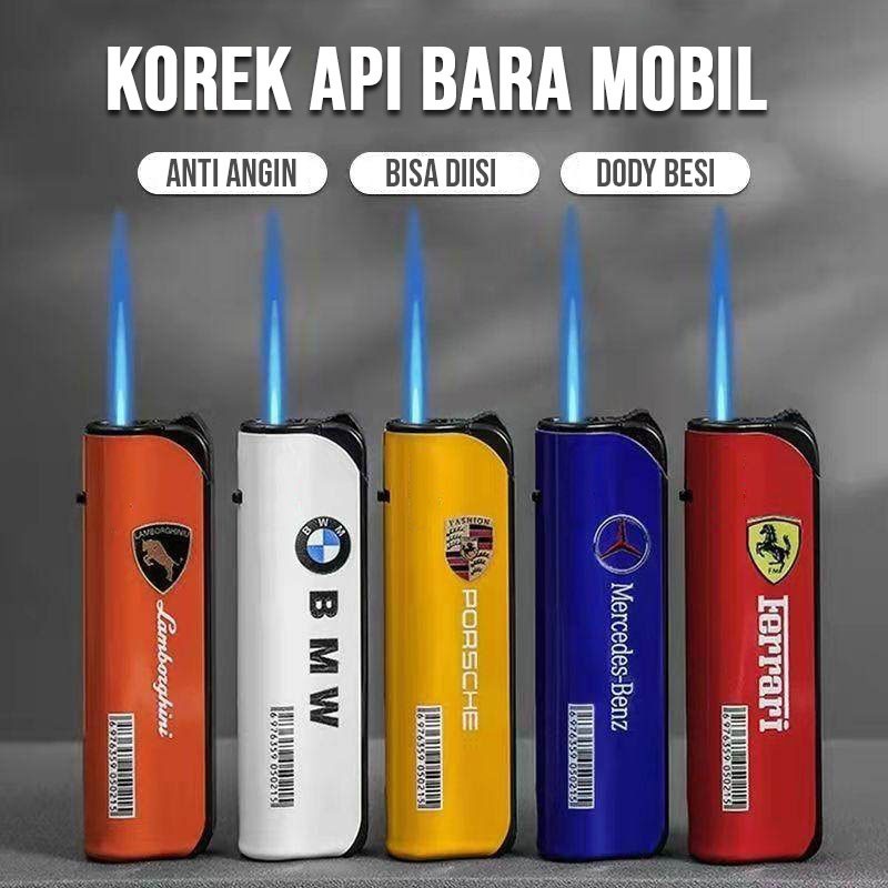 Jual BBAK 10 PCS Korek Api Gas Bara Body Besi Motif Sport Car Api Biru ...