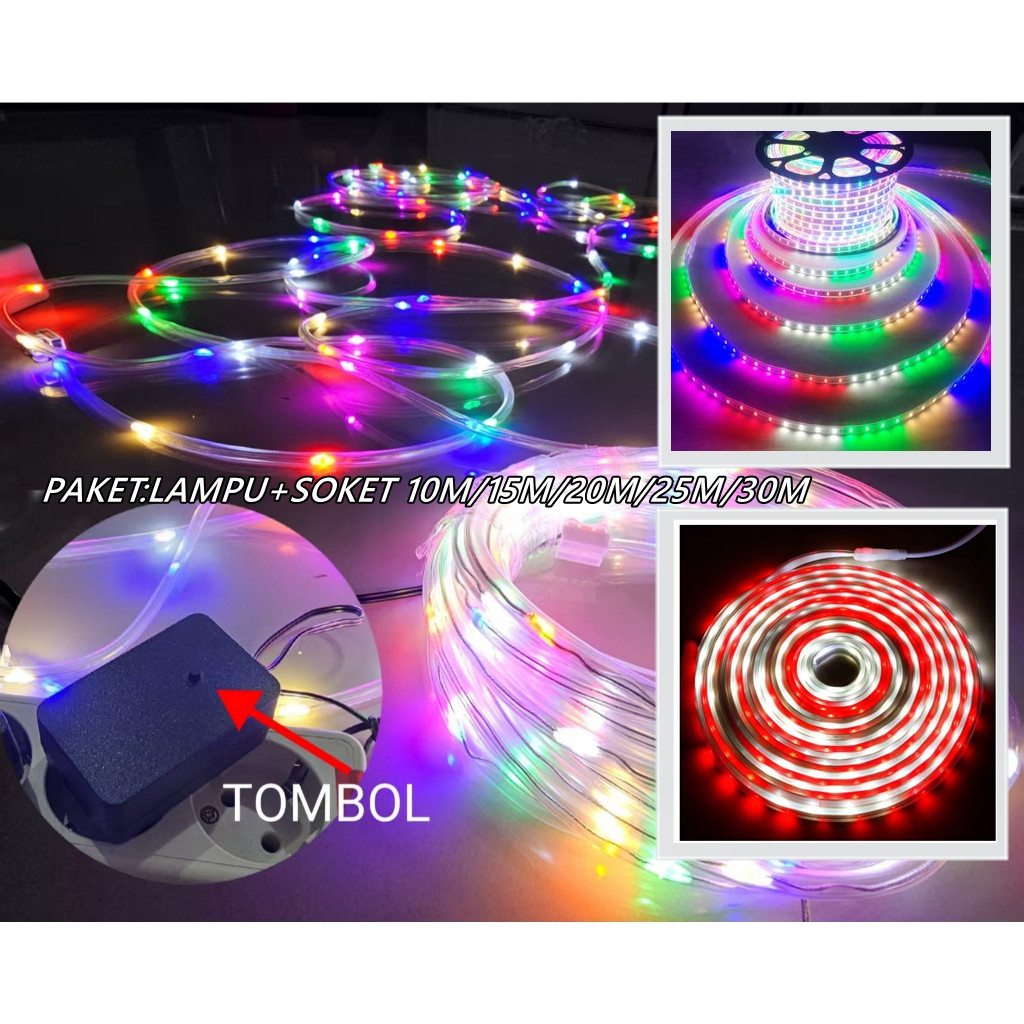 Jual Lampu LED Strip Selang 3528/ 2835 AC 220V MERAH+PUTIH DAN RGB ...