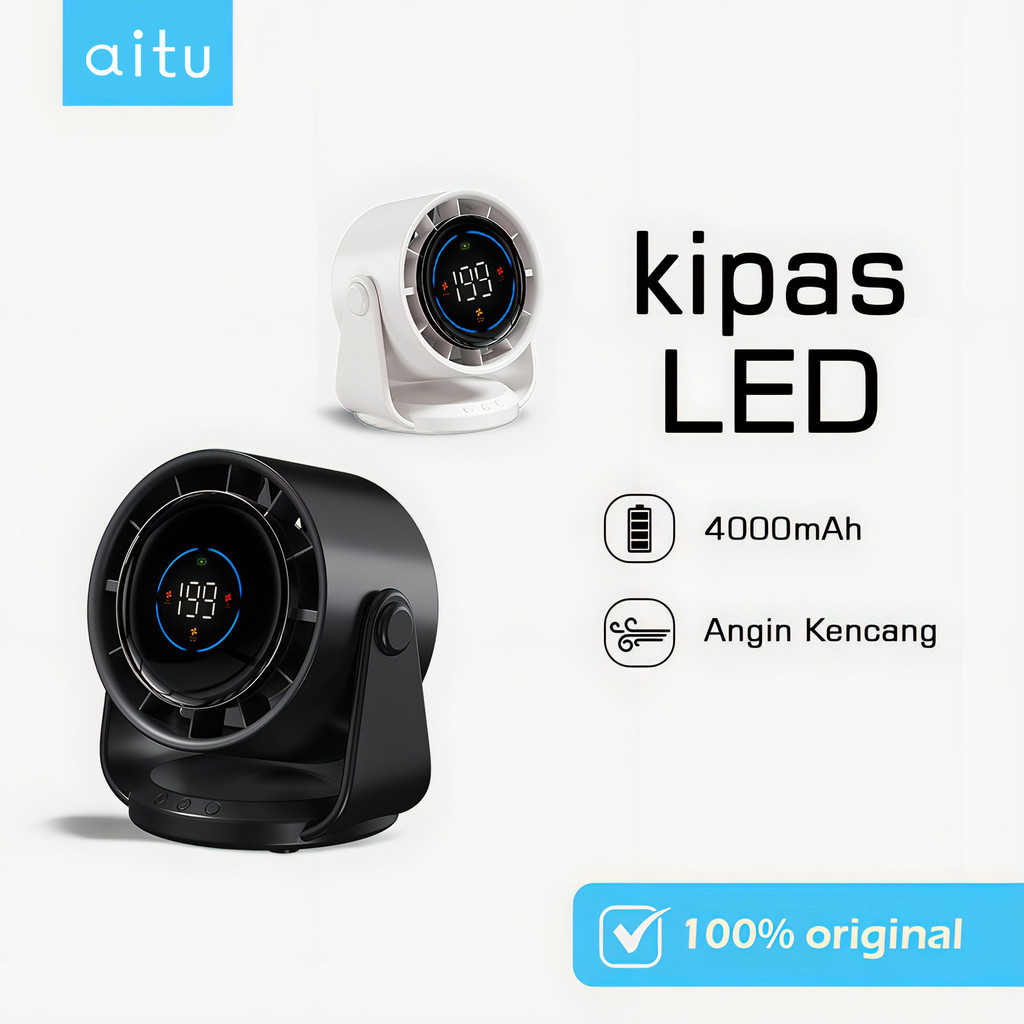 Jual Aitu Kipas Portable Desktop Mini 4000mAh Mini Fan LED Display USB ...