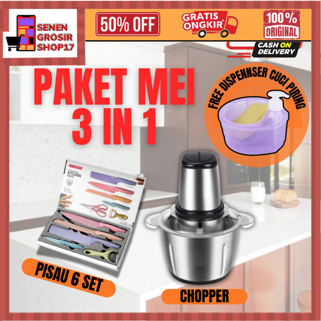 Jual SN COD PAKET MEI 3 IN 1 (CHOPPER+ SET PISAU JERAMI + FREE ...
