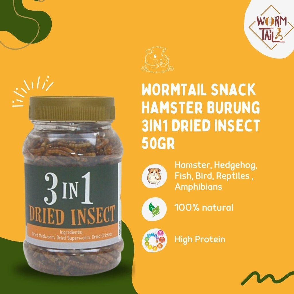 Jual WORMTAIL Snack Hamster Burung 3in1 Dried Insect 50gr | Shopee ...