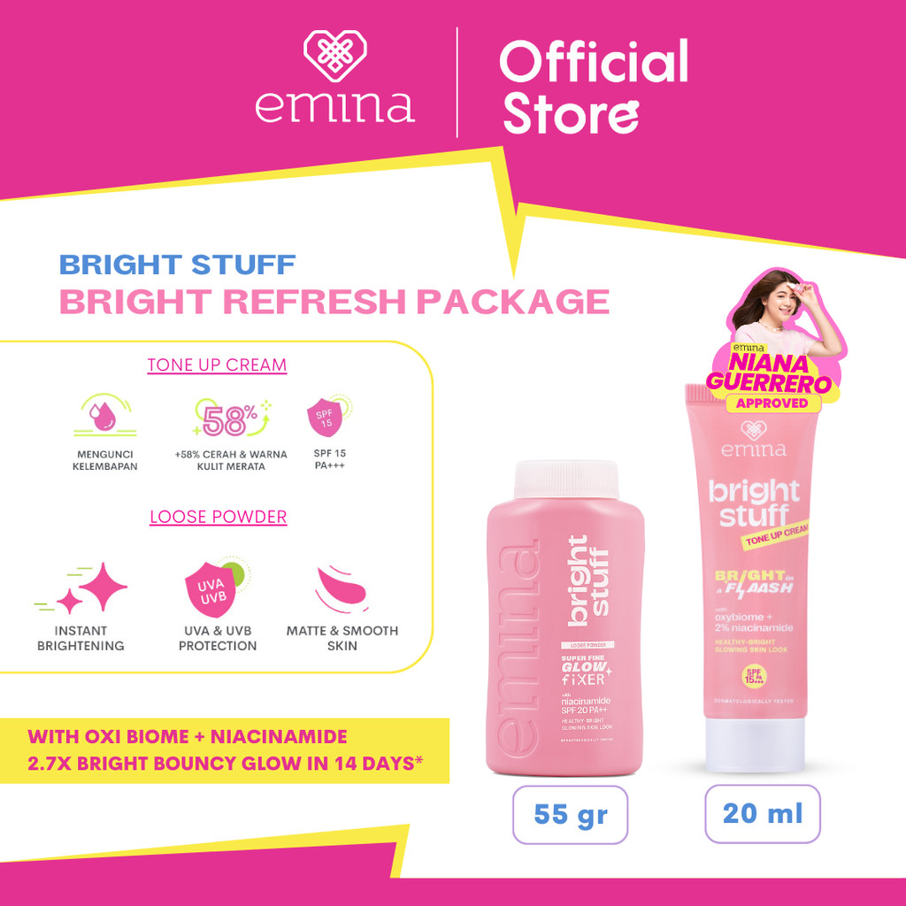 Jual Emina Bright Stuff Refresh Package - Loose Powder, Tone Up Cream ...