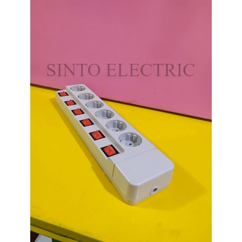 Jual UTICON Stop Kontak 6 Lubang + 6 Saklar ST-1685 SN | Shopee Indonesia