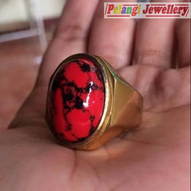 Jual Cincin Titanium Tanam Gold Batu Pyrus Afrika Merah Medium Size HQ ...