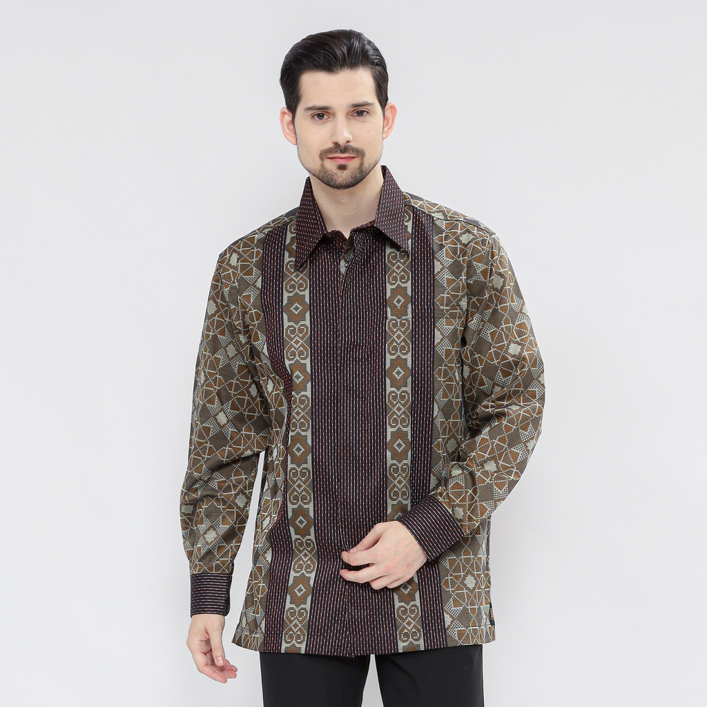 Jual Baju Batik BHS Excellent Warna Olive Hitam | Shopee Indonesia