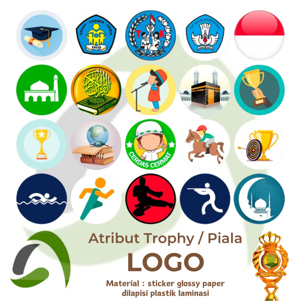 Jual Atribut Stiker Logo bulat untuk figur Piala (Trophy) Sudah Cutting ...
