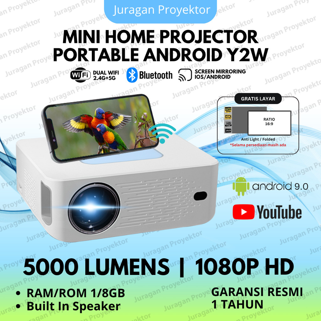 Jual Smart Proyektor Y2W Android Wifi 5000 Lumens | Proyektor Android ...