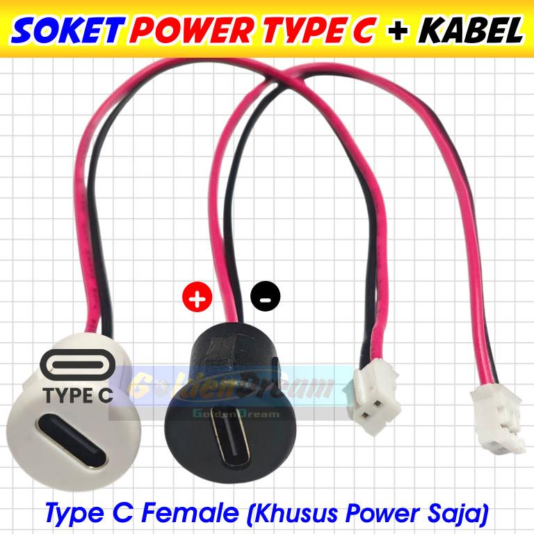 Jual Soket Power Type C + Kabel 2 pin Female Connector Socket USB Tipe ...