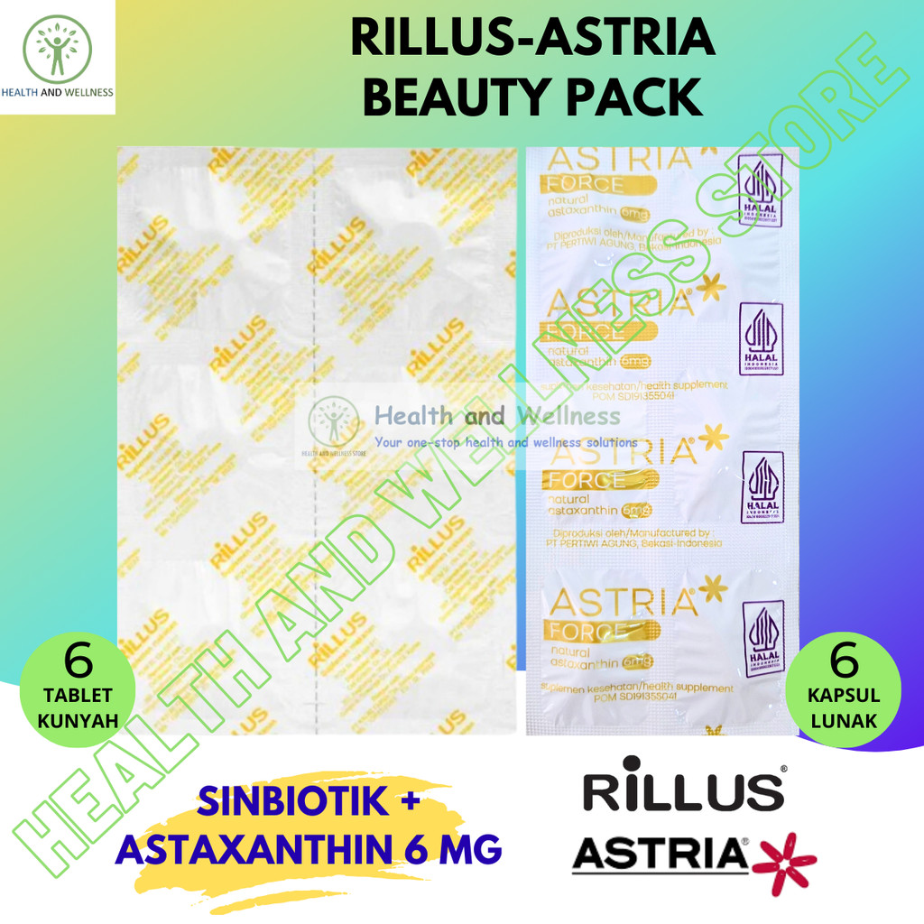 Jual RILLUS TABLET KUNYAH DAN ASTRIA FORCE NATURAL ASTAXANTHIN 6 MG ...