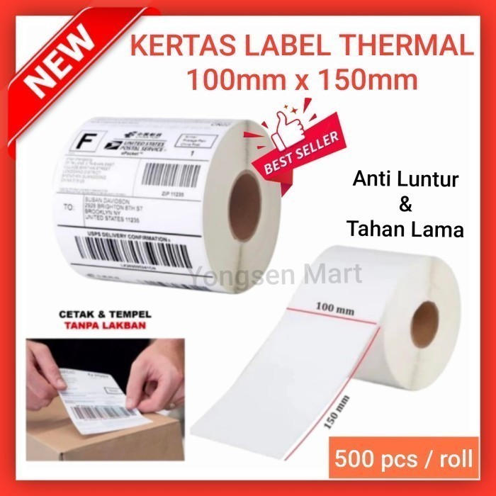 Jual Kertas Thermal Label Barcode Resi Sticker 100 x 150 isi 500pcs uk A6 | Shopee Indonesia