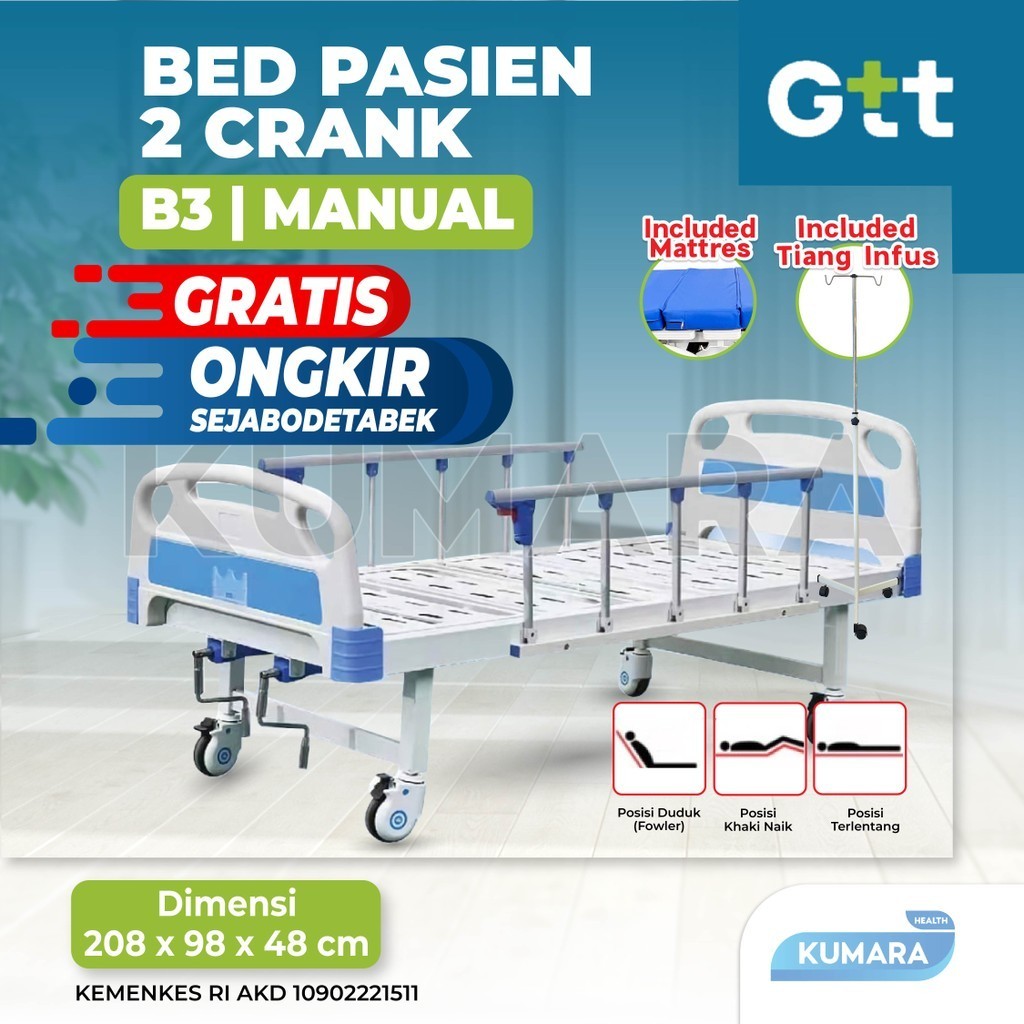 Jual GTT - Hospital Bed 2 Crank B3M / Bed Pasien / Ranjang Pasien 2 ...