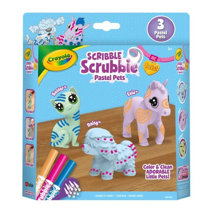 Jual Crayola Scribble Scrubbie Pastel Pets 3ct (3 Pets + 1 Brush + 3 ...