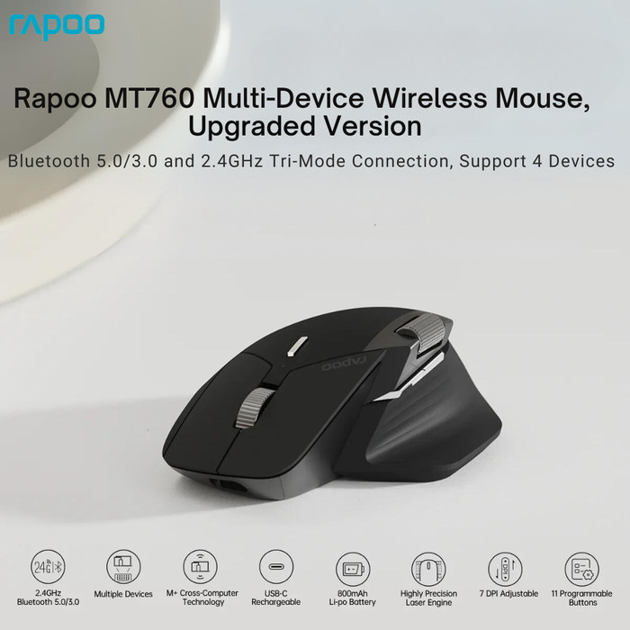 Jual New Rapoo MT760 Rechargeable Multi-mode Wireless Mouse Ergonomic ...
