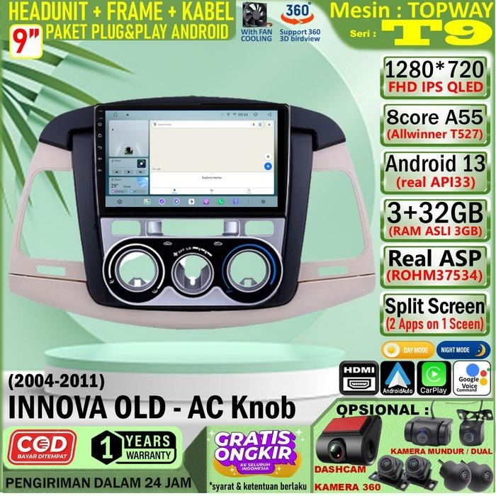 Jual Paket Headunit Android 9 inch + Frame + Soket PNP Toyota Innova ...