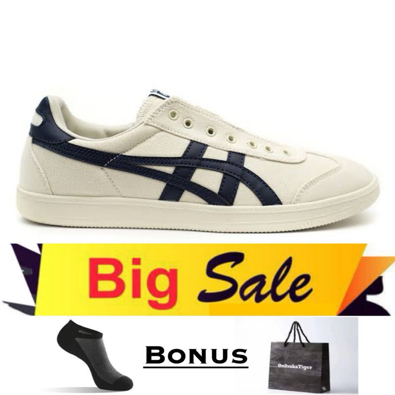 Jual sepatu onitsuka tiger ORIGINAL slip on tokuten cream navy//pria & wanita | Shopee Indonesia