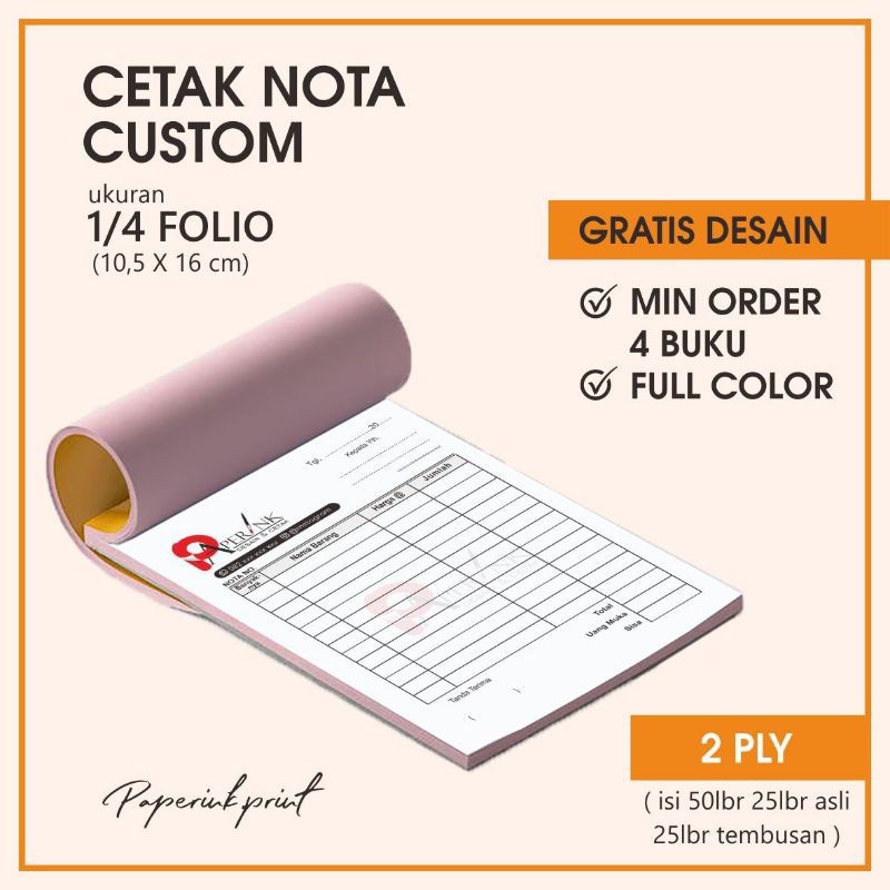 Jual Cetak Nota Toko Olshop Faktur Custom Murah 2 ply ukuran sedang 1/4 ...