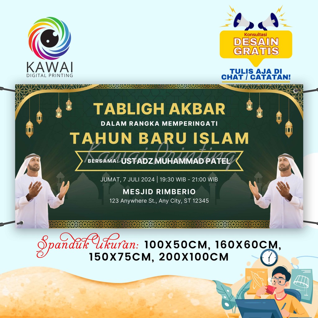 Jual SPANDUK / BANNER Tabligh Akbar Memperingati Tahun Baru Islam Hijau Free Desain | Shopee ...