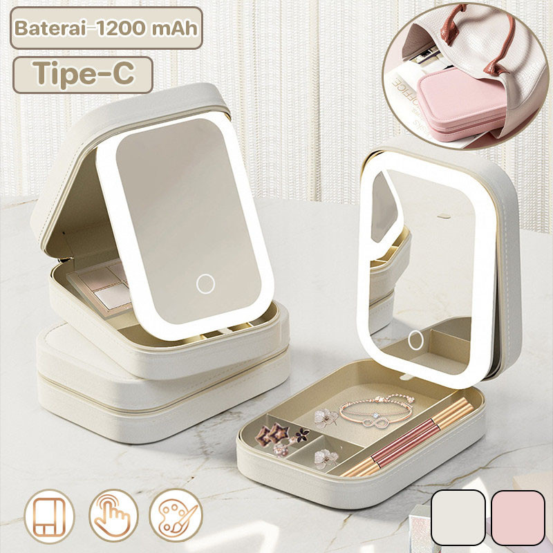 Jual 【COD】 Tas Kosmetik dengan Cermin Lampu LED Tas Makeup Beauty ...