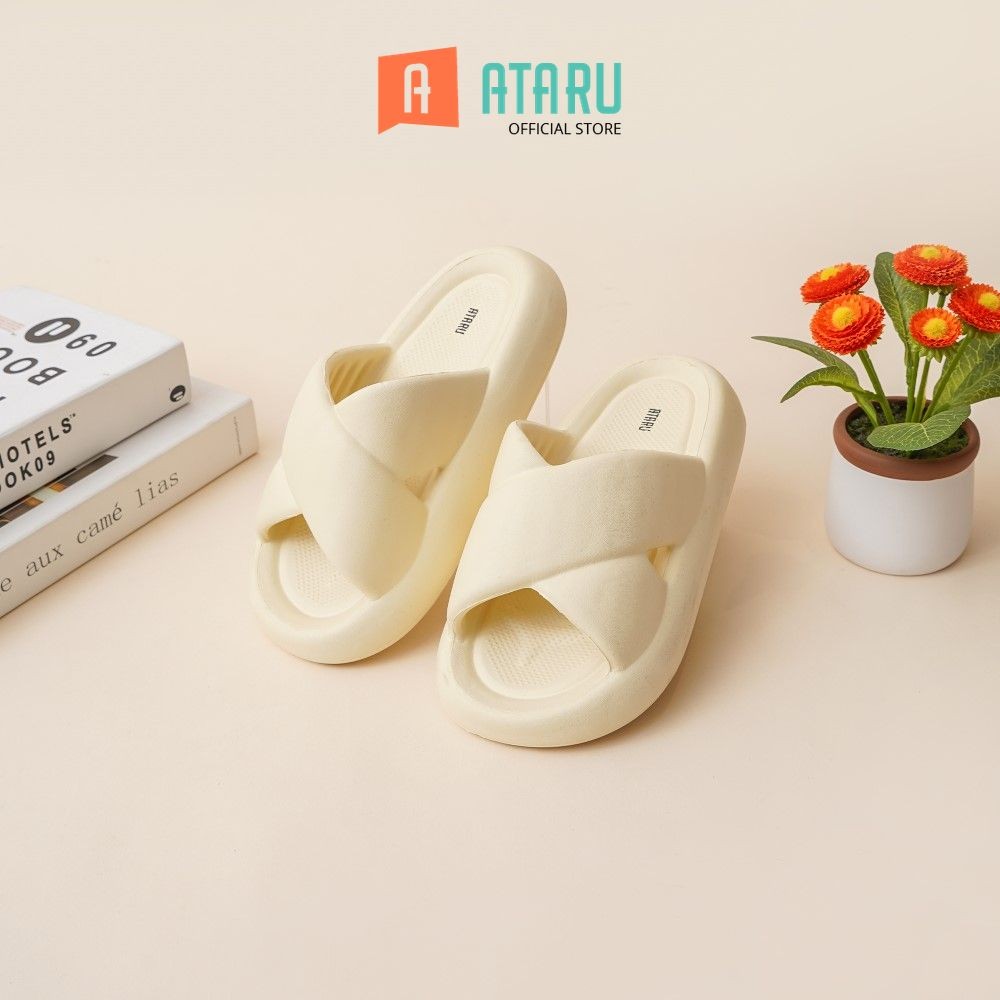 Jual Ataru Fashion Sandal Wanita Slipper X Strap Puffy Women Slipper ...