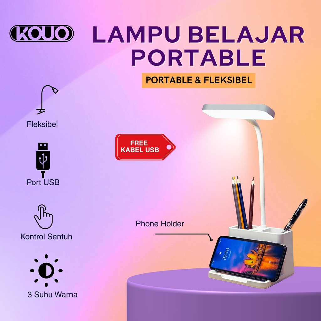 Jual KOUO Lampu Belajar Portable LED Lampu Meja Dengan Pen Organizer ...