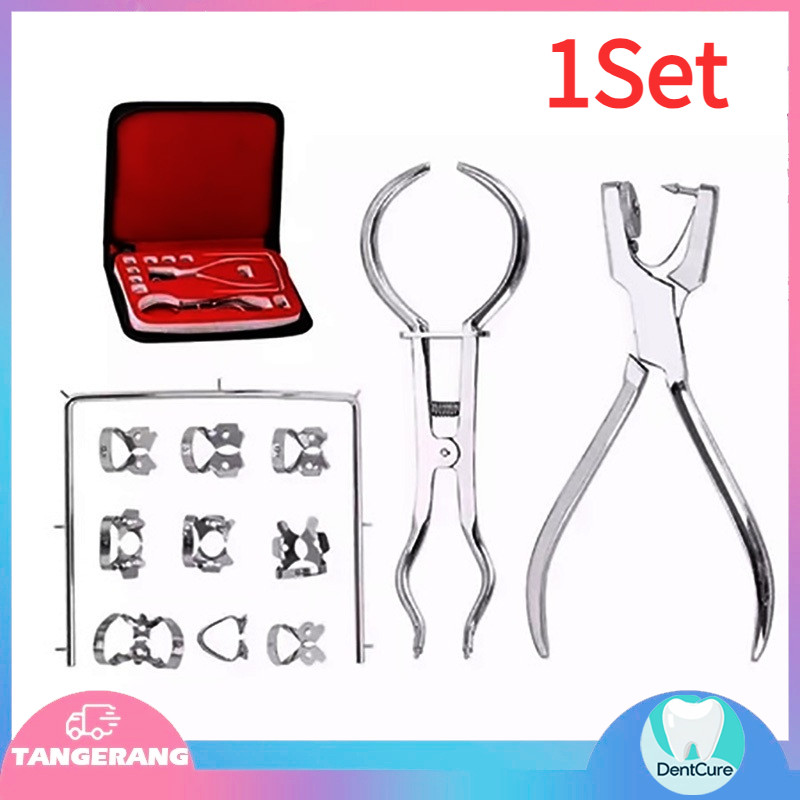 Jual 1 set dental rubber dam kit rubberdam set isolation starter kit steel frame clamp puncher ...