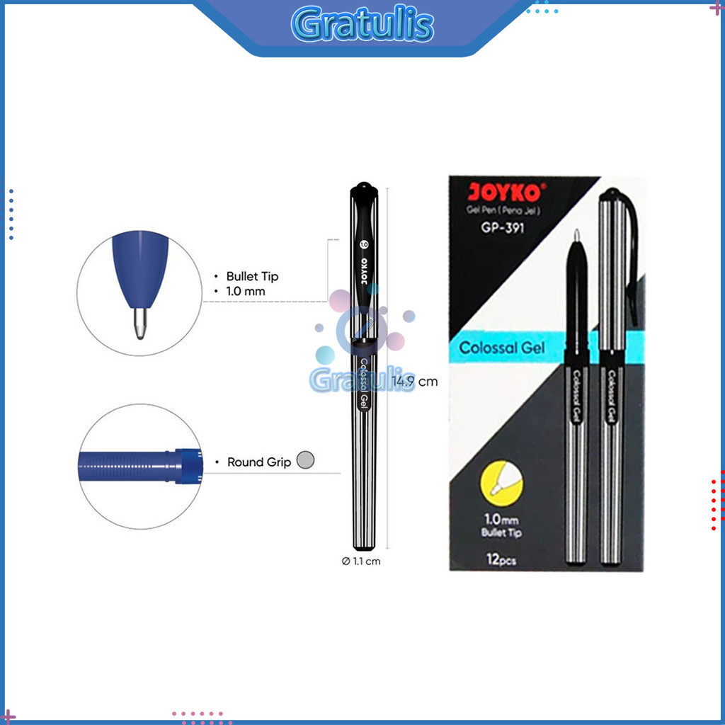 Jual PULPEN JOYKO COLOSSAL GEL GP-391 (1 PACK/12 PCS) / PENA 1.0 MM 1 LUSIN / BALLPOINT ...