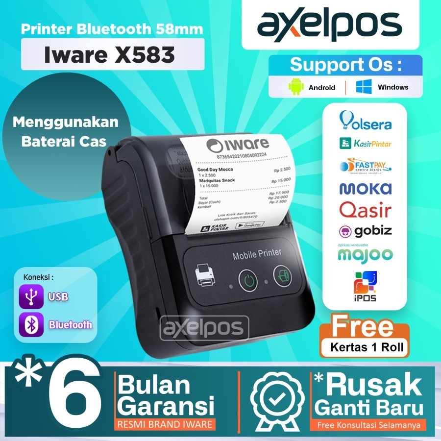 Jual Printer Bluetooth mini Thermal Kasir 58mm Iware X583 + 1 KERTAS | Shopee Indonesia