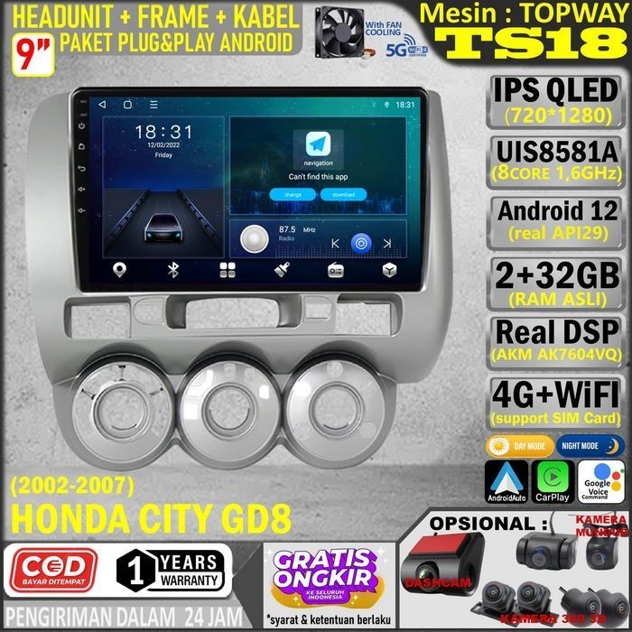 Jual Paket Headunit Android 9 inch + Frame + Soket PNP Honda City GD8 ...