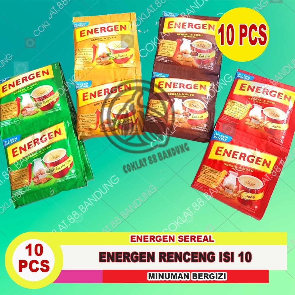 Jual ENERGEN RENCENG ISI 10 SACHET COKLAT VANILA KACANG HIJAU, ENERGEN ...