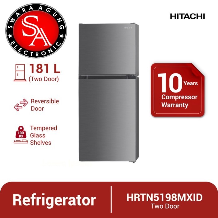 Jual Kulkas 2 Pintu 181 Liter Hitachi HRTN5198MXID (Reversible Door) Medan | Shopee Indonesia