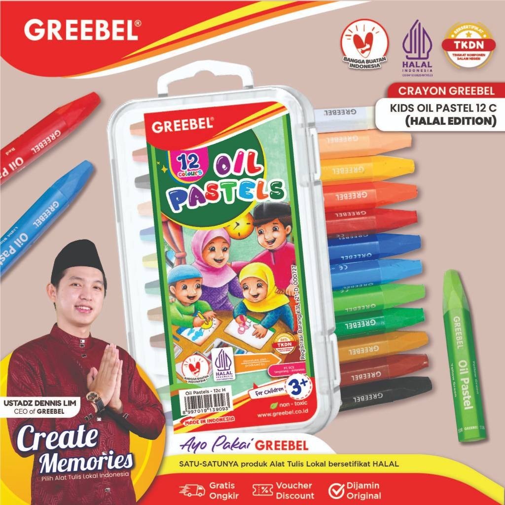 Jual GREEBEL Crayon 12 Warna HALAL EDITION / Oil Pastel Greebel 12 ...