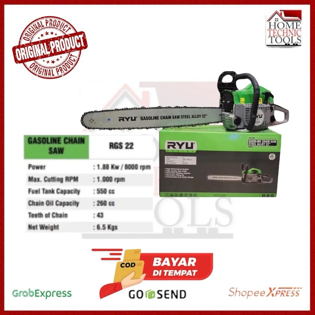 Jual RYU GASOLINE CHAINSAW / CHAINSAW 2 TAK RGS 22 INCH / RGS ENGINE ...