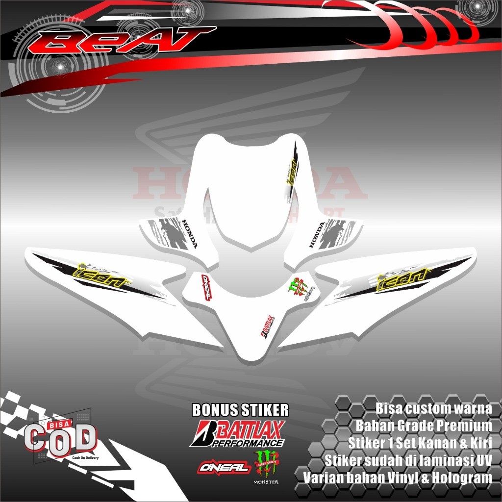 Jual STIKER STRIPING VARIASI HONDA BEAT KARBU ICON BERCAK PUTIH ...