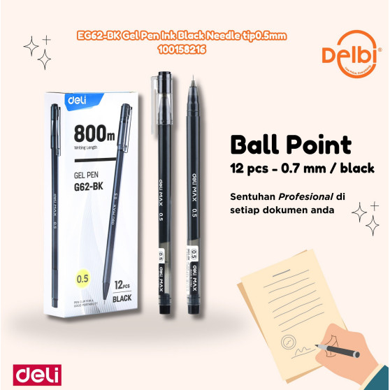Jual PULPEN BALLPOINT GEL PEN FULL INK DELI MAX 0.5 MM UJUNG LANCIP ...