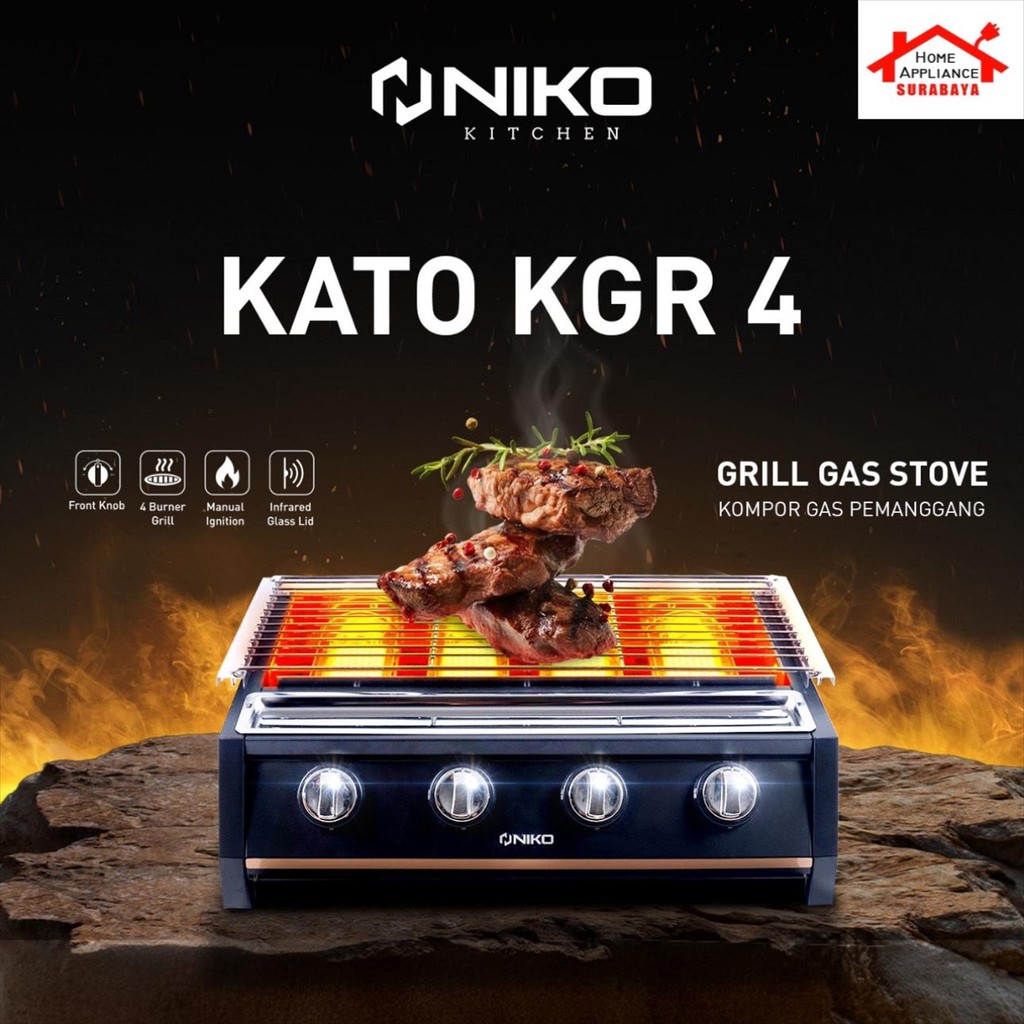 Jual NIKO KATO Kompor Gas Pemanggang - Panggang BBQ Grill 4 Tungku / Kompor Bakar Sate Sosis KGR ...