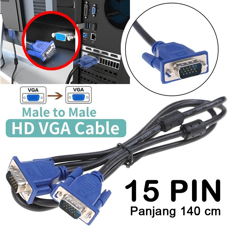 Jual Kabel VGA 15Pin Male to Male Adaptor Konverter Monitor PC Proyektor TV | Shopee Indonesia