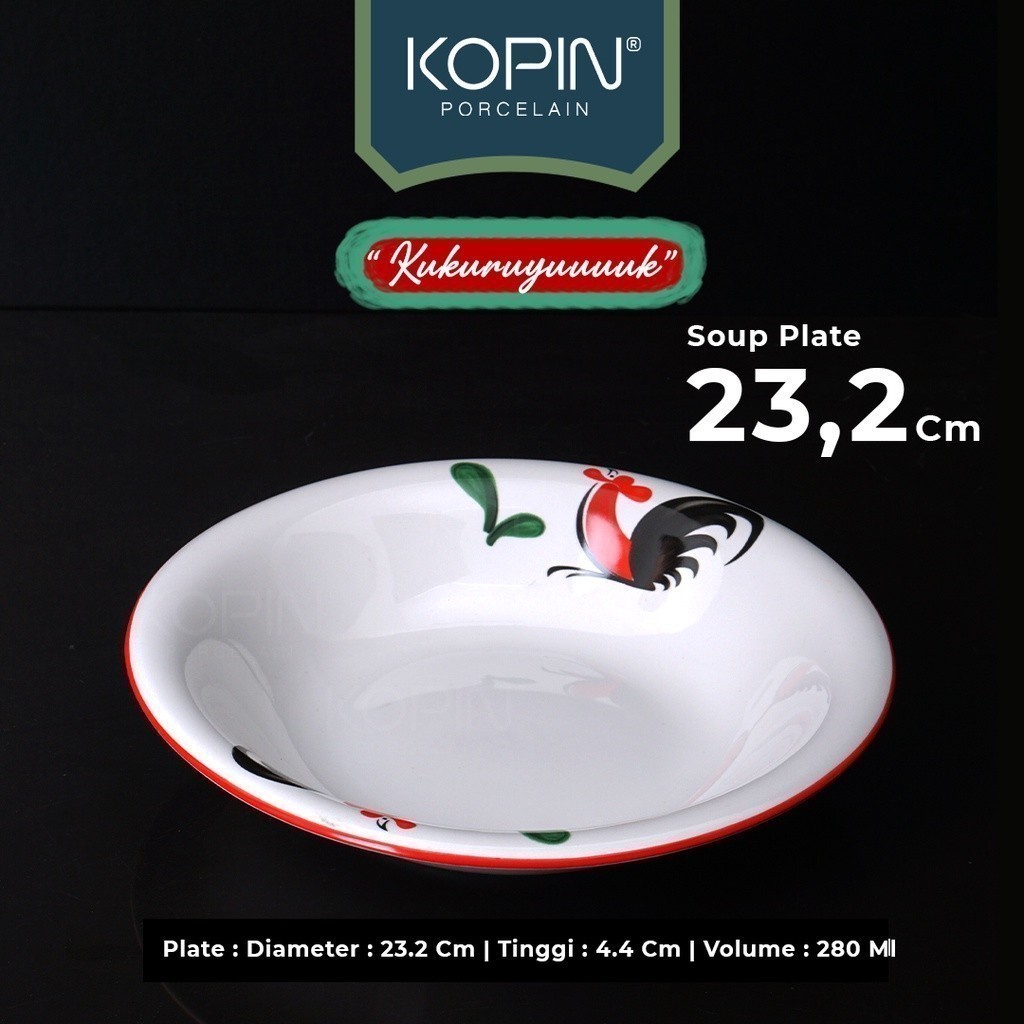 Jual Piring Makan Keramik Porcelain Model Kukuruyuk Lining Merah ukuran ...