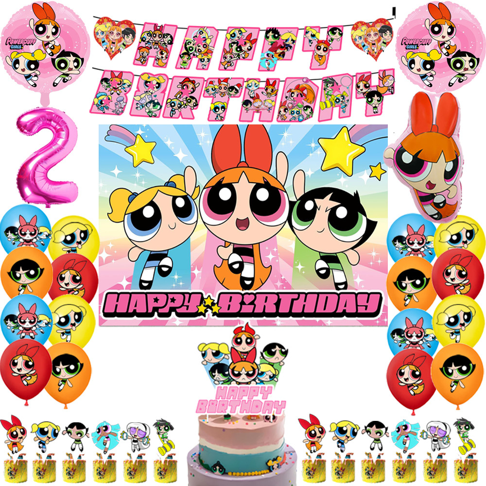 Jual The Powerpuff Girls Birthday Party Decorations Balloons Backdrop ...