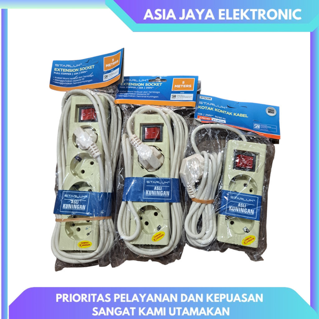 Jual STARLUX Stop Kontak+Kabel 2,3,4,5 Lubang 1-5 Meter Di Lengkapi Saklar | Shopee Indonesia